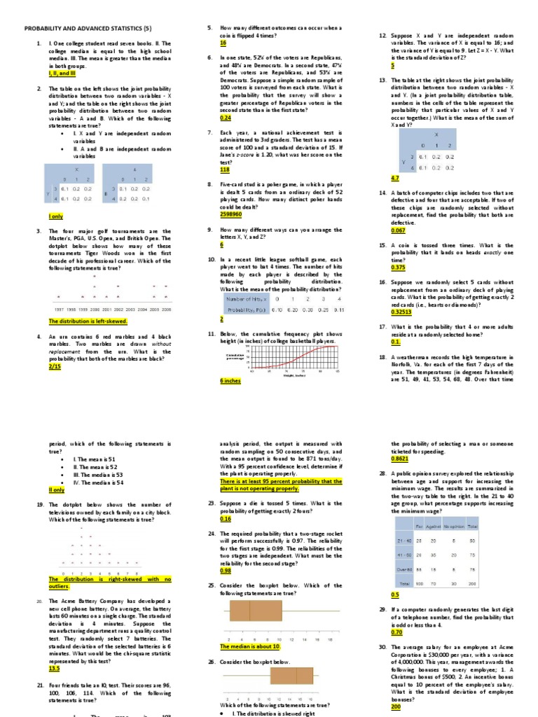 5-PT Questions (FINALS) - Statistics PDF | PDF | Variance | Median