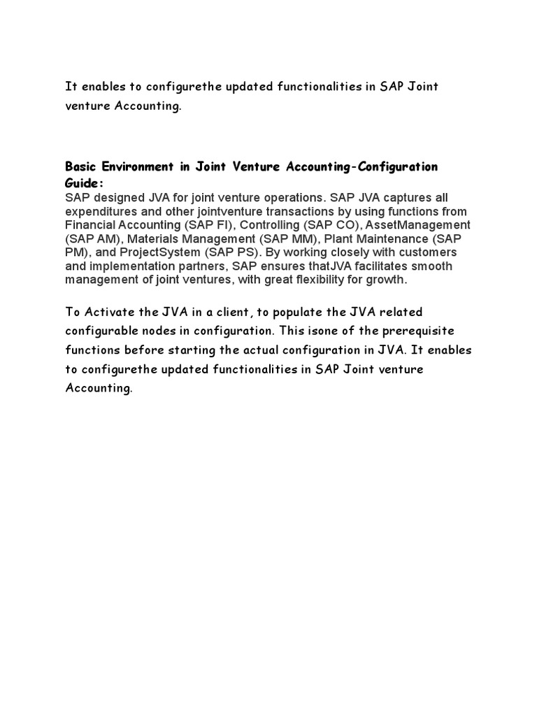 Basic Environment in Joint Venture Accounting-Configuration Guide | PDF