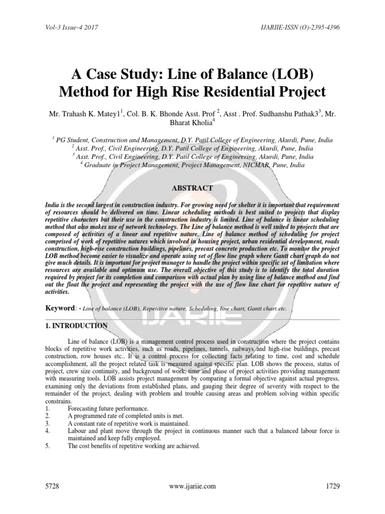 A Case Study Line of Balance LOB Method For High Rise Residential Project Ijariie5728 | PDF ...