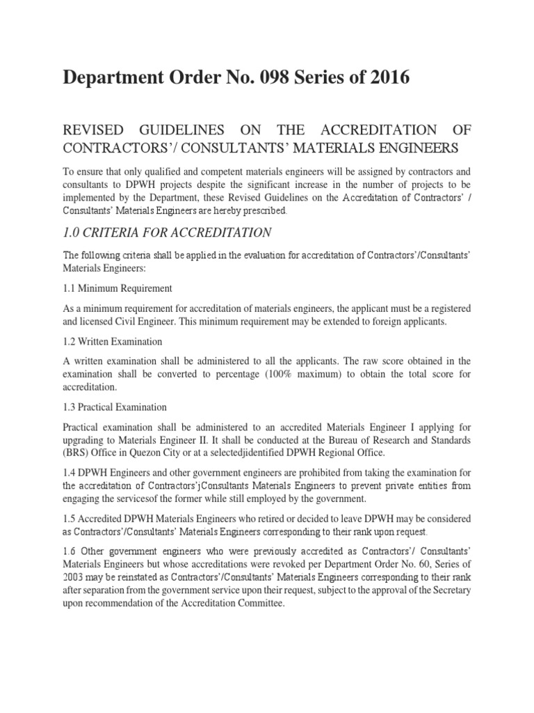 Department Order No 98 Series of 2016 | PDF | Engineer | Identity Document