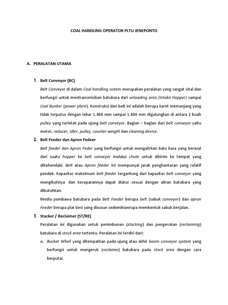 Rangkuman Coal Handling | PDF