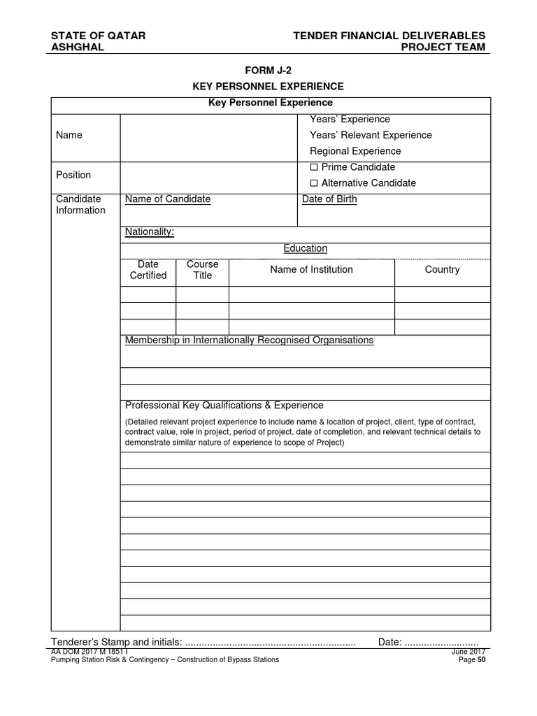 State of Qatar Tender Financial Deliverables Ashghal Project Team ...