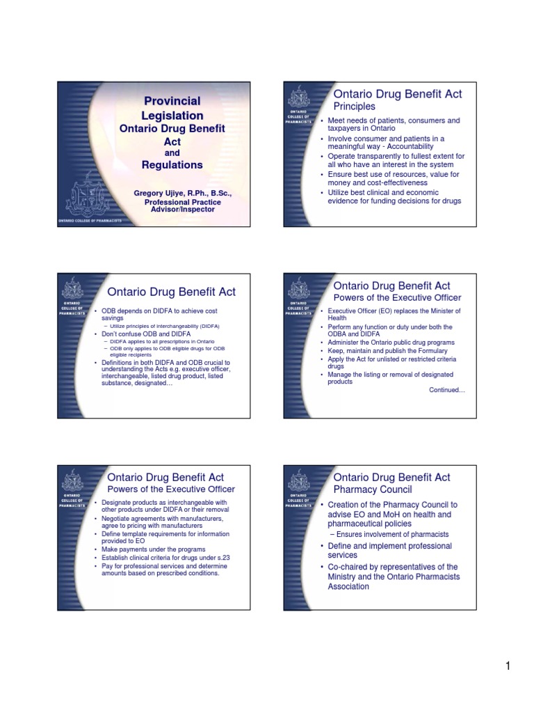 Ontario Drug Benefit Act Overview | PDF | Prescription Drugs | Pharmacy