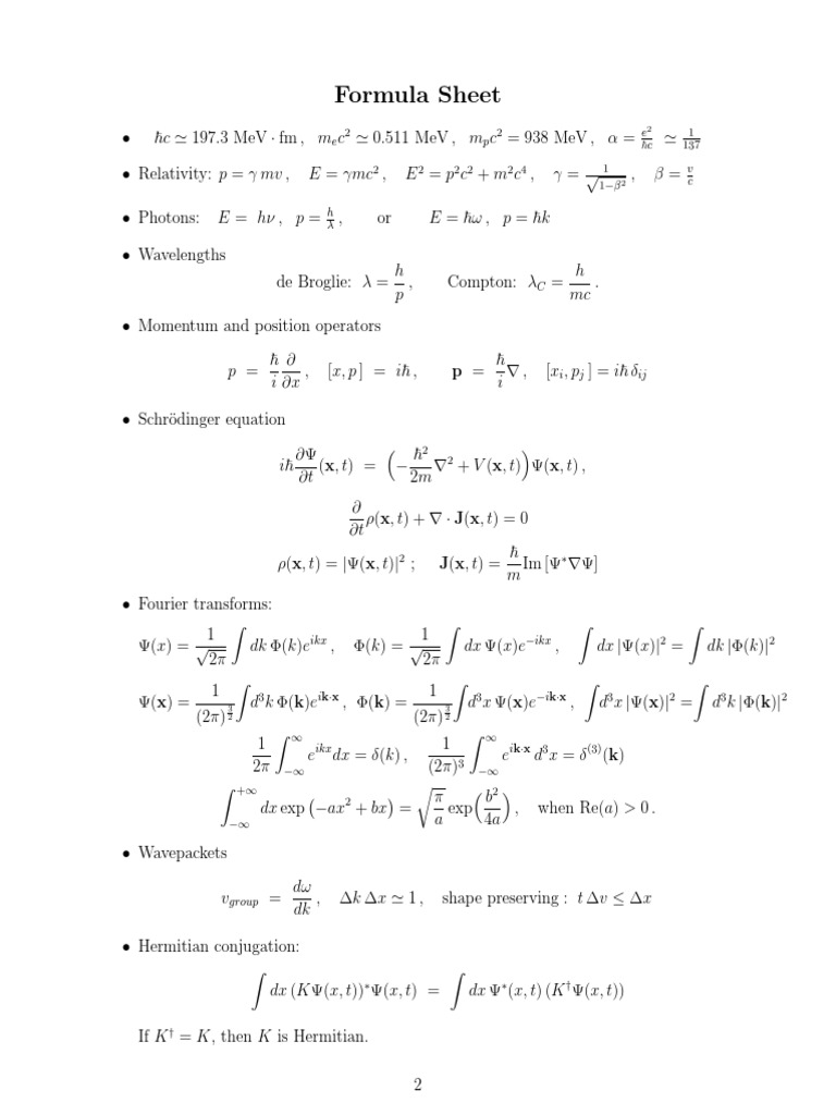 Formula Sheet 1 | PDF