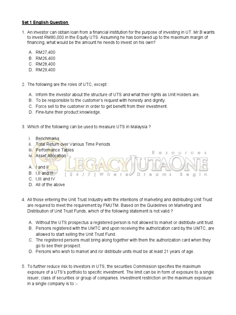 Cute Exam Paper Set 1 | PDF | Investing | Investor