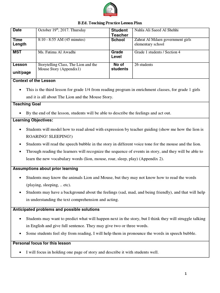 the lion and the mouse lesson plan | Lesson Plan | Reading Comprehension