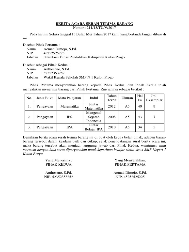 Contoh Surat Serah Terima | PDF