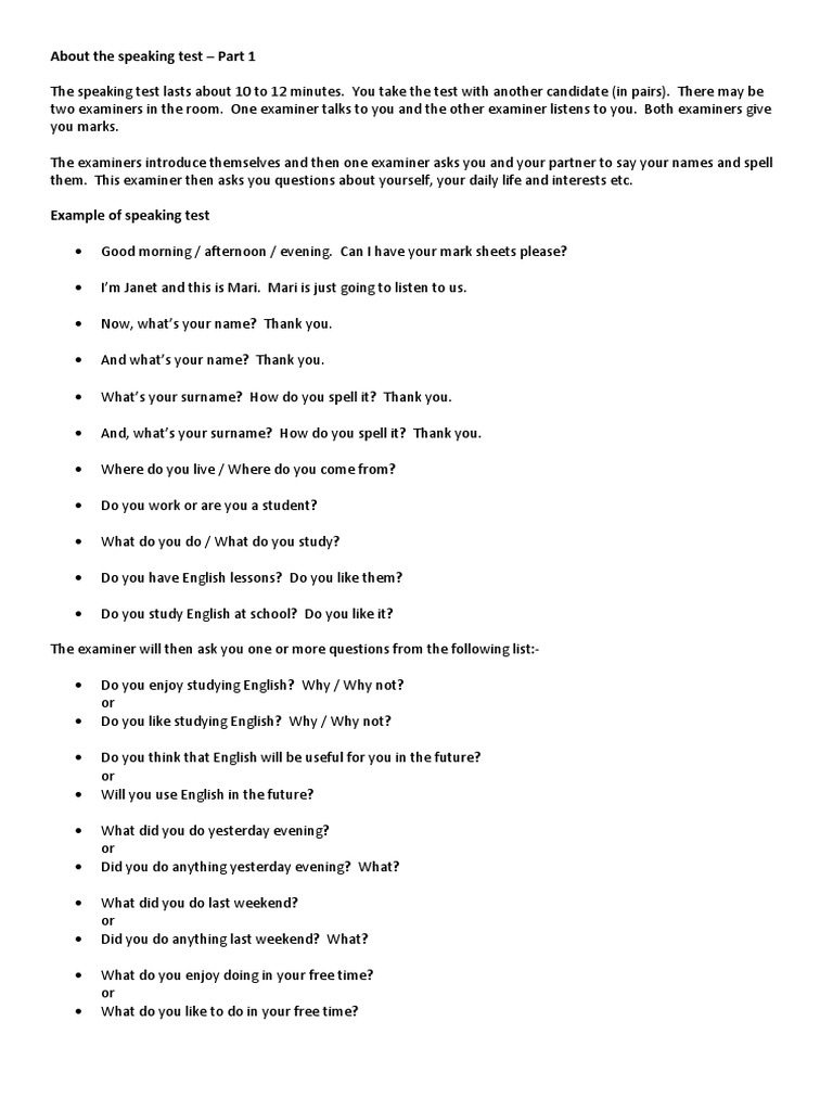 About the Speaking Test – Part 1 | English Language | Languages