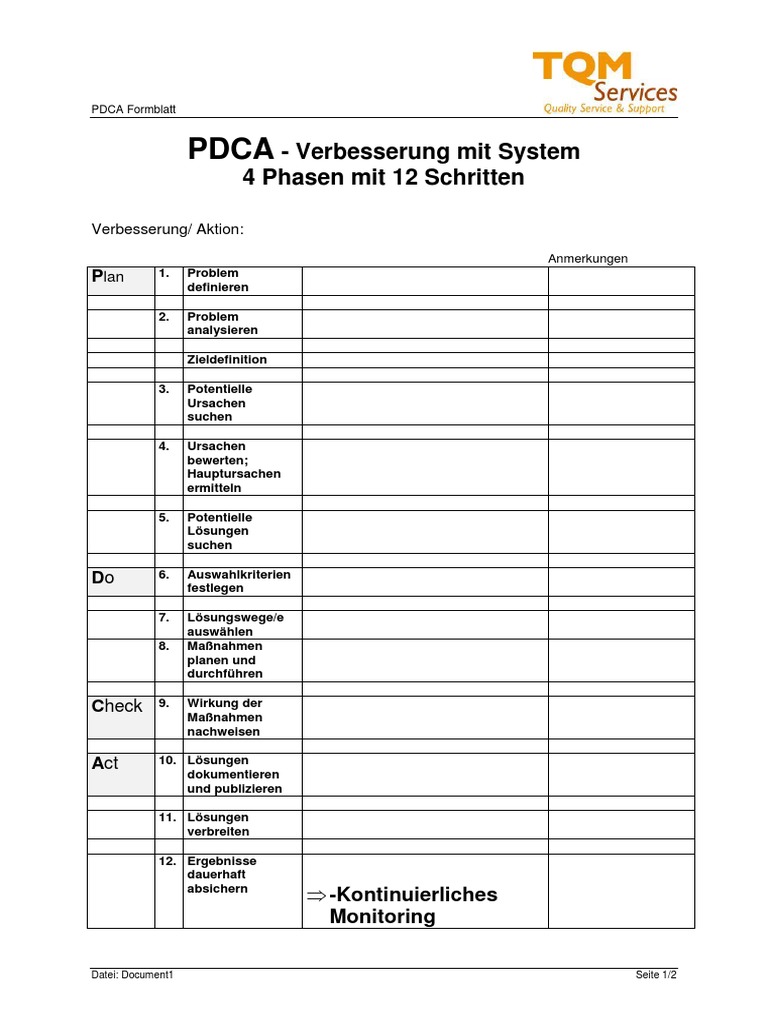 Word-Vorlage PDCA Formblatt | PDF