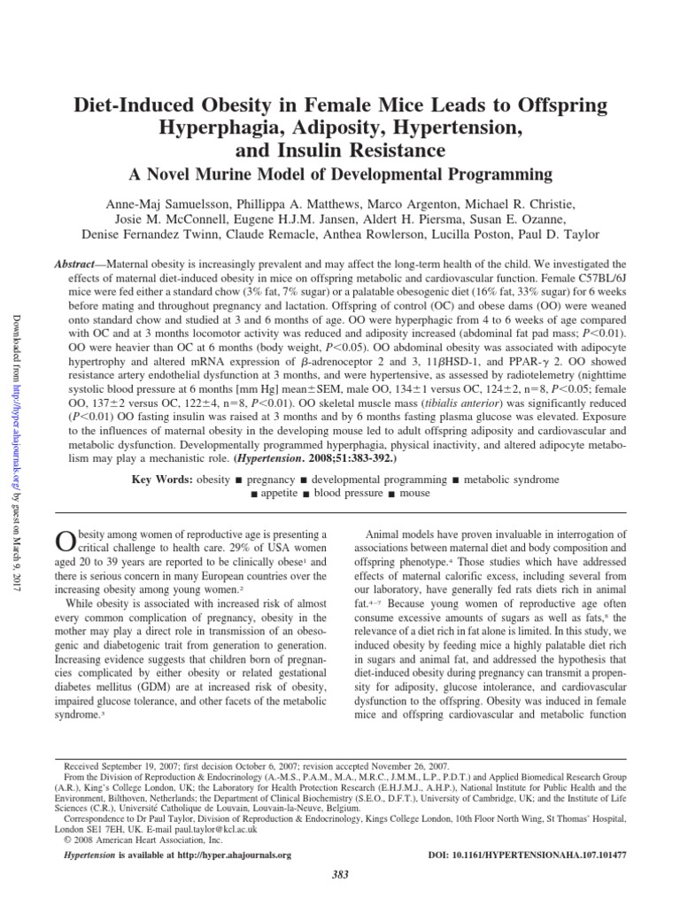 Diet-Induced Obesity in Female Mice Leads To Offspring Hyperphagia ...