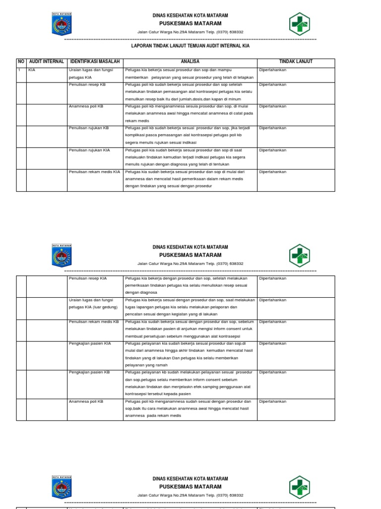 Laporan Tindak Lanjut Temuan Audit Internal Kia | PDF