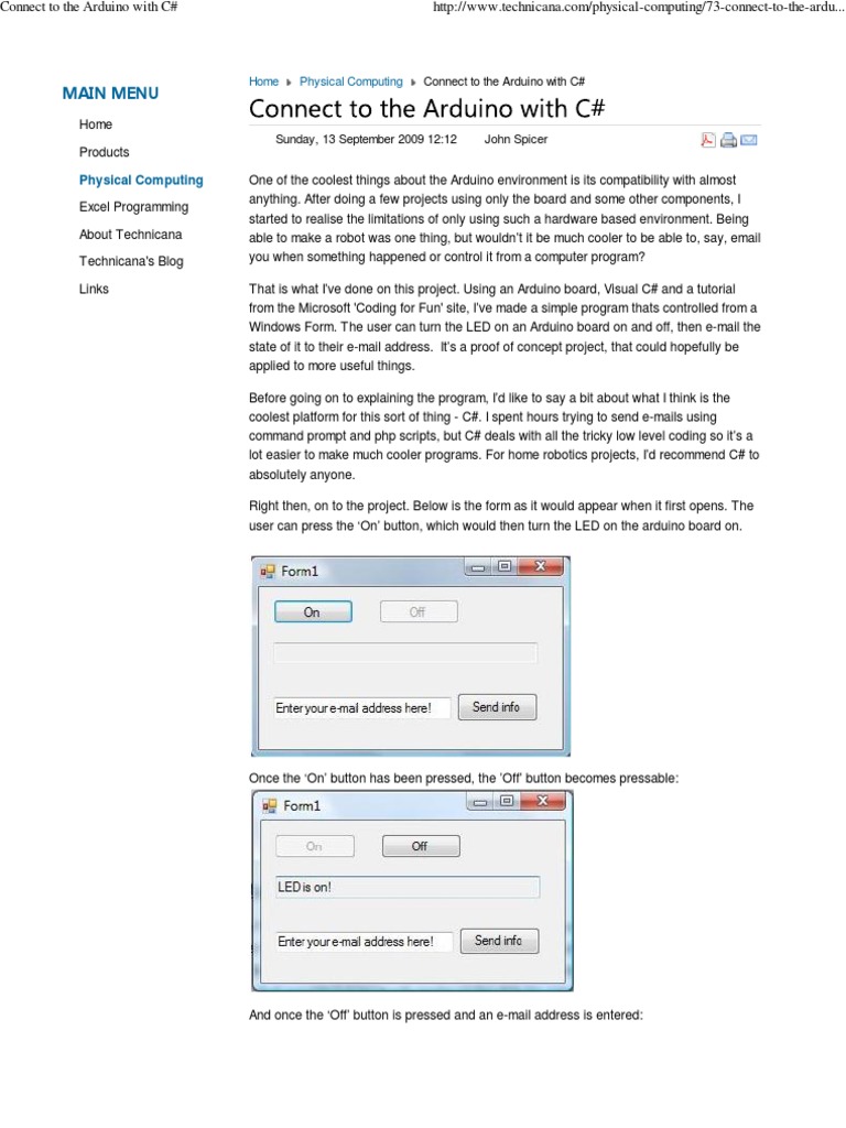 Connect To The Arduino With C# | Download Free PDF | C (Programming ...