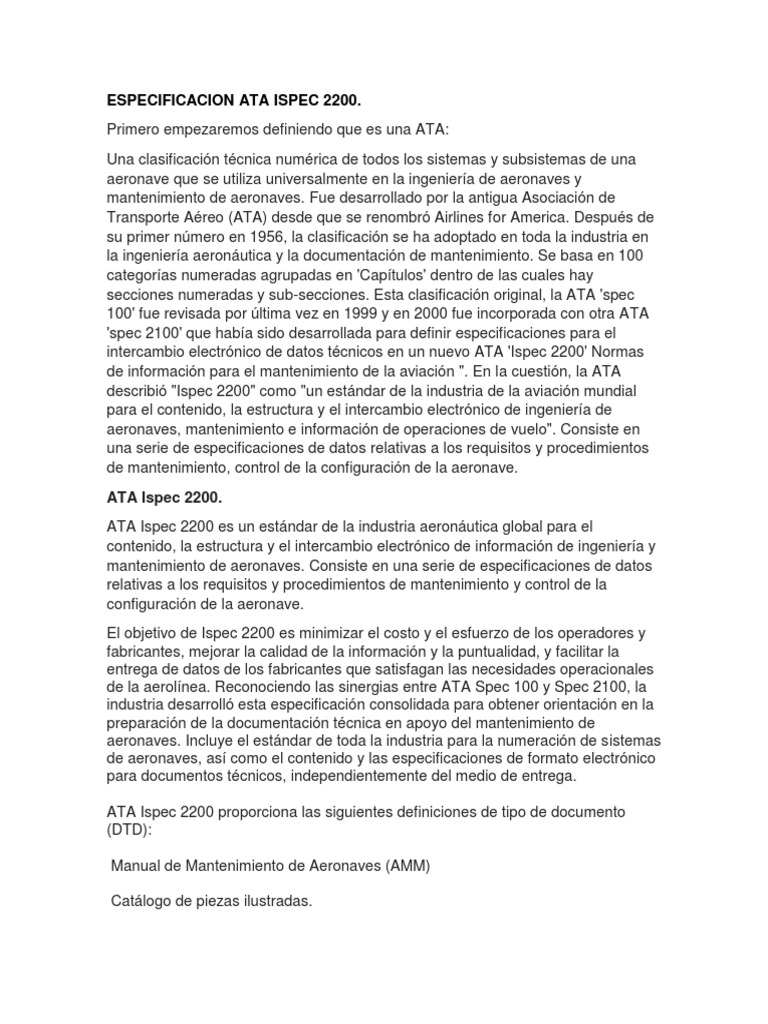 Especificacion Ata Ispec 2200 | PDF | Aviación | Aeronáutica