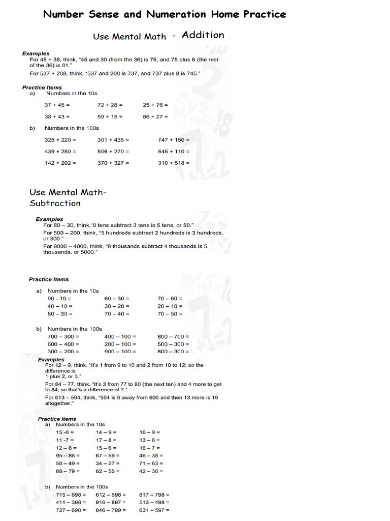 Number Sense and Numeration Home Practice: - Addition | PDF | Business ...