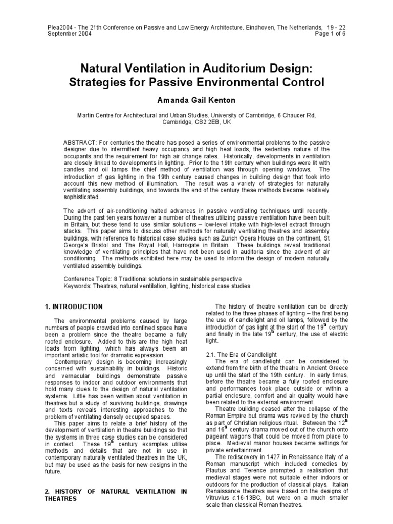Natural Ventilation in Auditorium Design | PDF | Ventilation ...