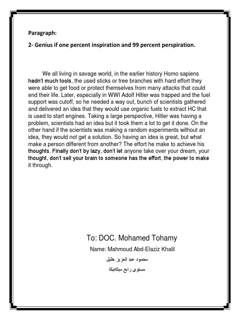 Paragraph: 2-Genius If One Percent Inspiration and 99 Percent ...