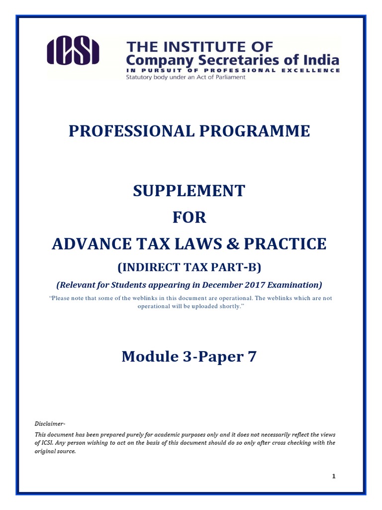 Professional Programme Supplement FOR Advance Tax Laws & Practice ...