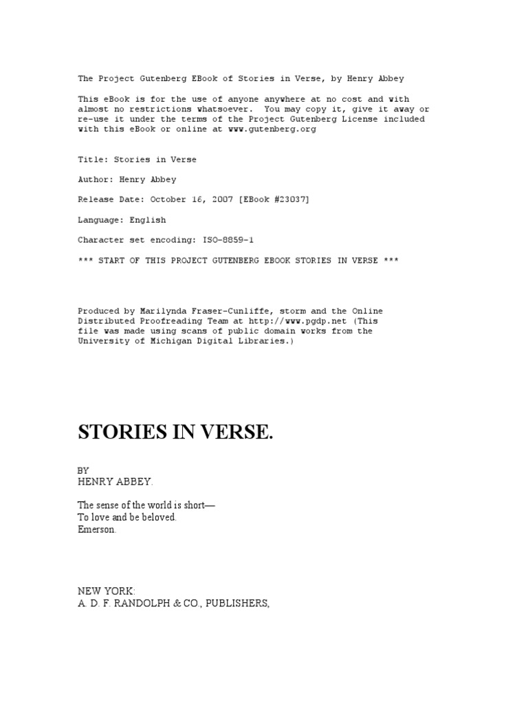 Stories in Verse by Henry Abbey | PDF | Project Gutenberg | Forgiveness