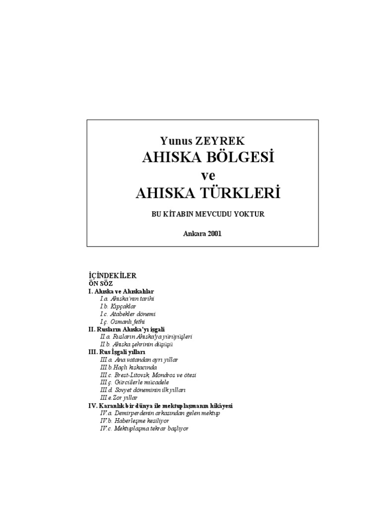 Ahıska Bölgesi Ve Ahıska Türkleri, Yunus Zeyrek PDF | PDF