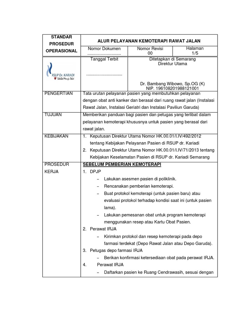 COP 3. SPO Alur Pelayanan Kemoterapi Rawat Jalan Edit | PDF