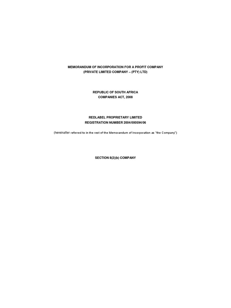 Example of A Memorandum of Incorporation | PDF | Securities (Finance ...