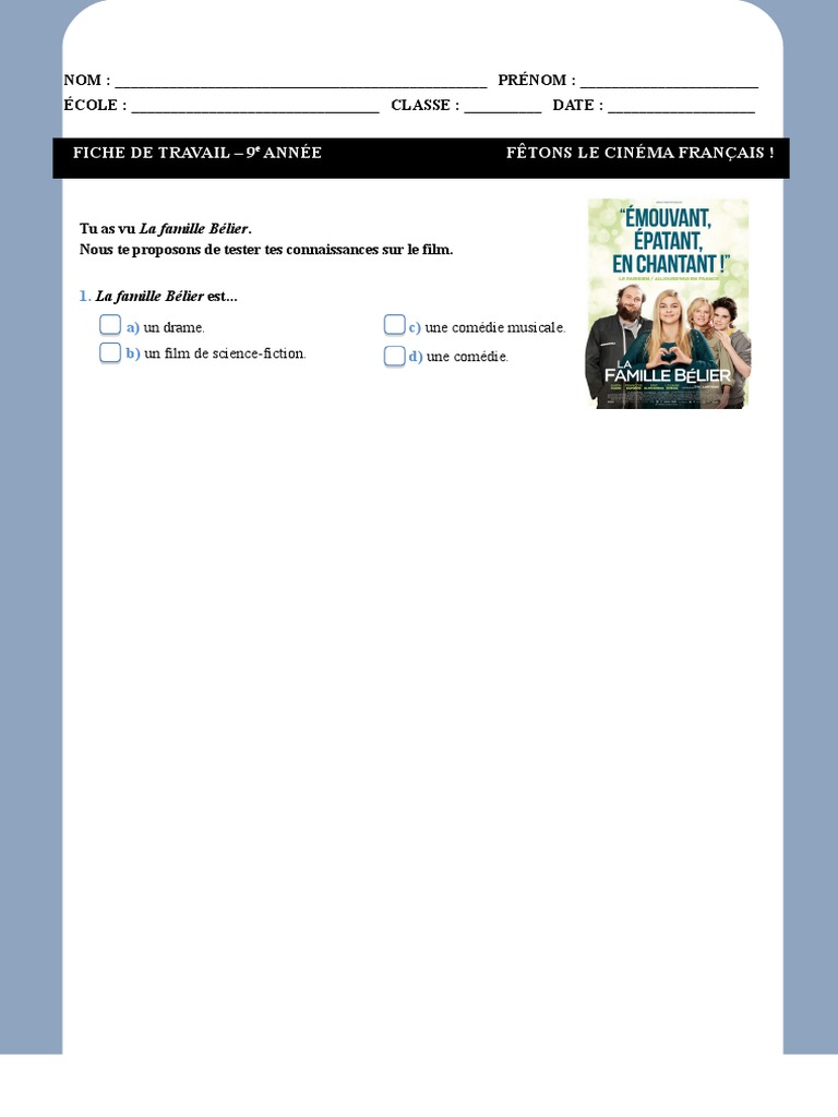 Quiz sur La famille Bélier | PDF | Loisirs