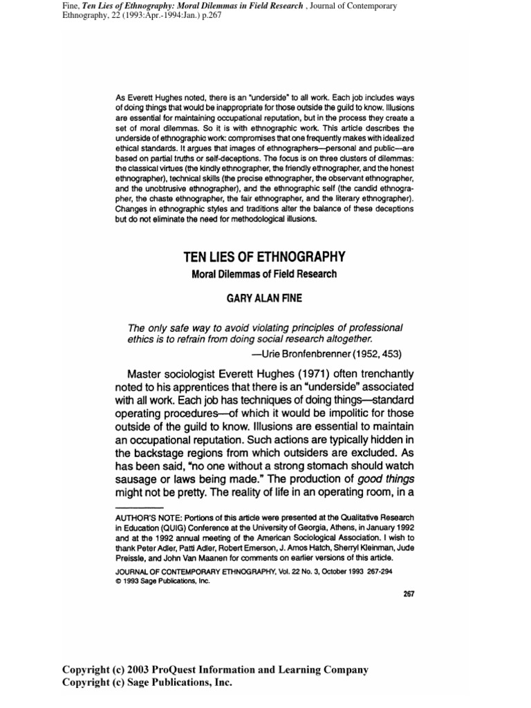 Ten Lies of Ethnography Explained | PDF | Ethnography | Justification