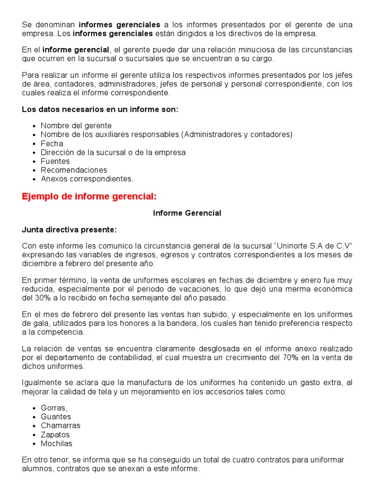 Ejemplo de Informes Gerenciales | Download Free PDF | Economias ...