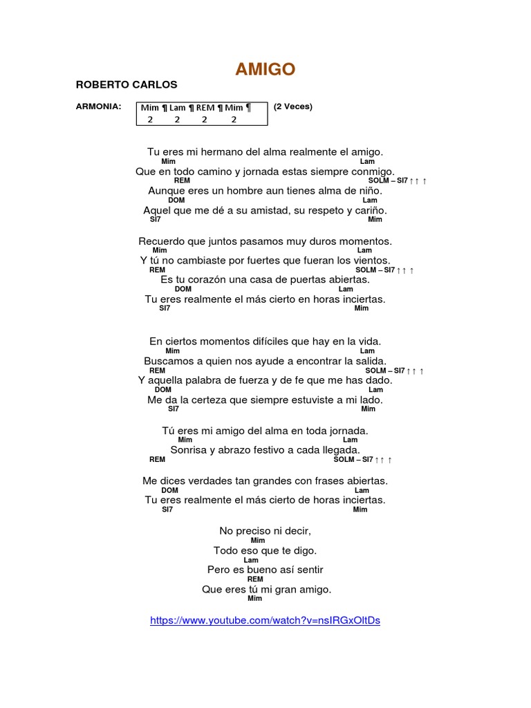 Letra de "Amigo" de Roberto Carlos | PDF | Ocio