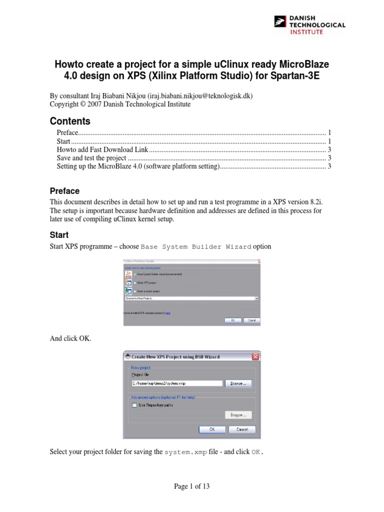 How To Create A Project For A Simple UClinux Ready MicroBlaze 4.0 Design On XPS (Xilinx Platform ...