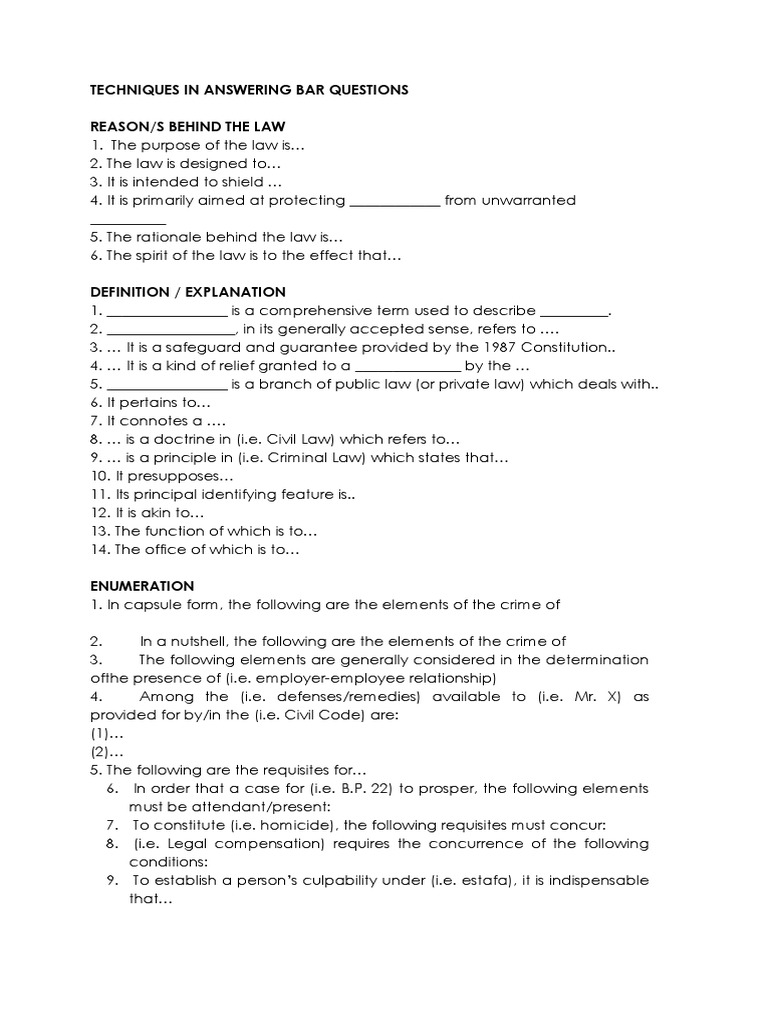 Techniques in Answering Bar Questions | PDF | Supreme Courts ...