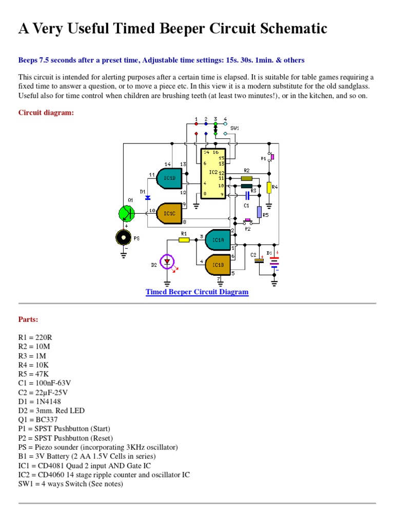 A Very Useful Timed Beeper Circuit Schematic | PDF | Electrical ...