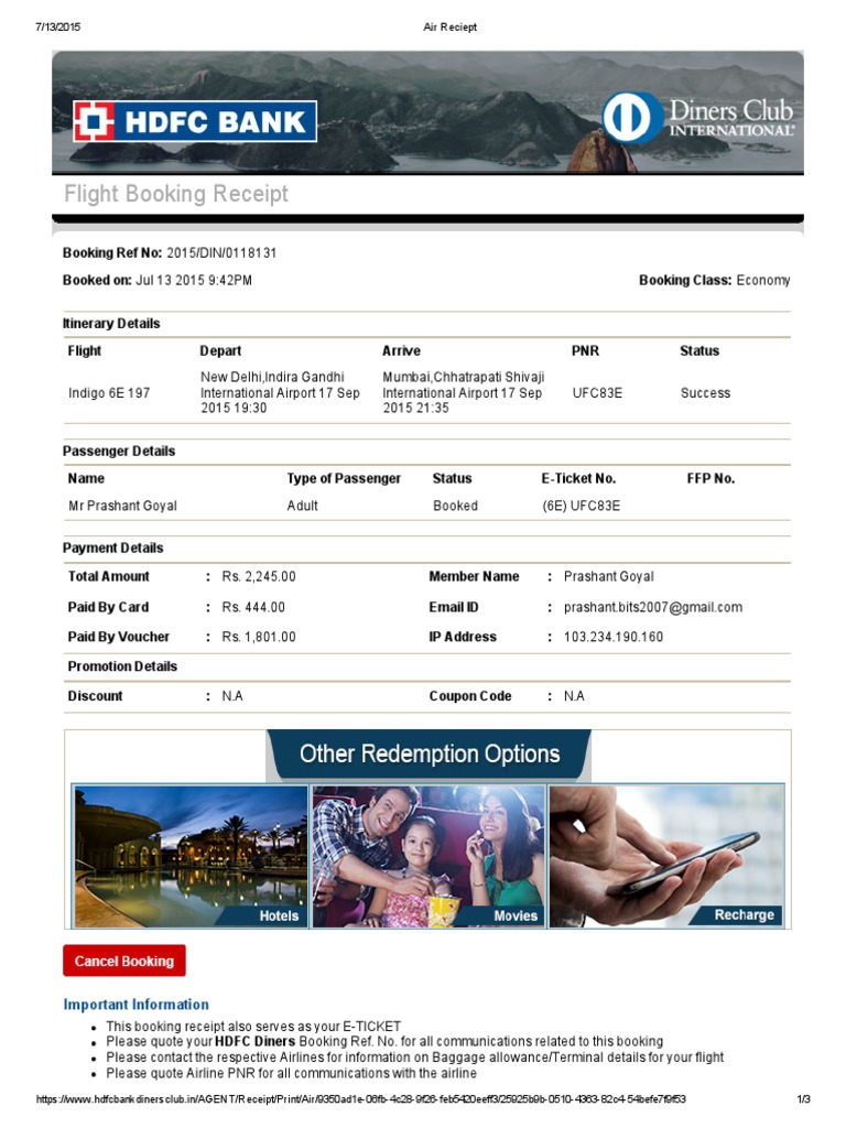 Flight Booking Receipt: Important Information | Download Free PDF ...