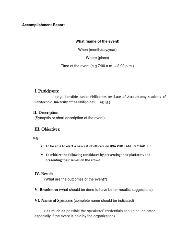 Accomplishment Report (Format) | PDF