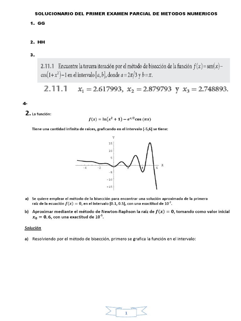 Solucionario examen métodos numéricos 1er parcial | PDF