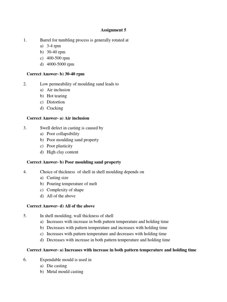 Casting and Moulding Process Quiz | PDF | Casting (Metalworking ...