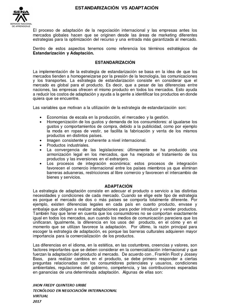 Estandarización vs Adaptación | Producto (Negocio) | Marketing Estandarización vs Adaptación | Producto (Negocio) | Marketing