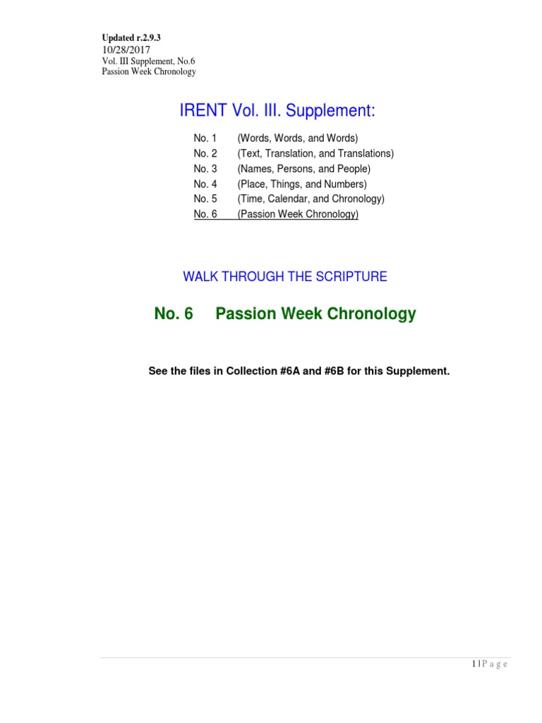 Passion Week Chronology - Updated | PDF | Passover | Hebrew Calendar
