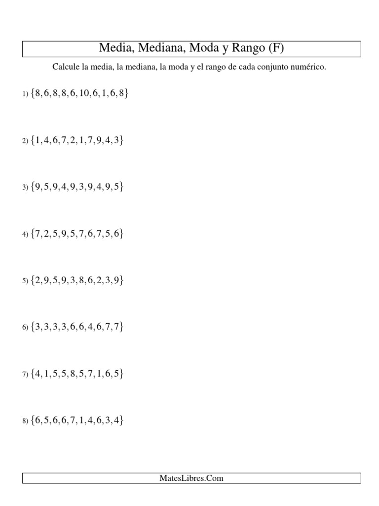 Media, Mediana, Moda y Rango | PDF
