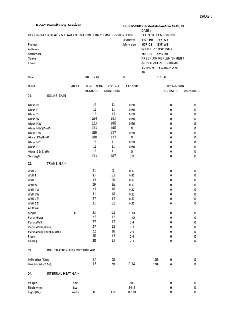 HVAC Heat Load Calculation Sheet | PDF | Hvac | Automation
