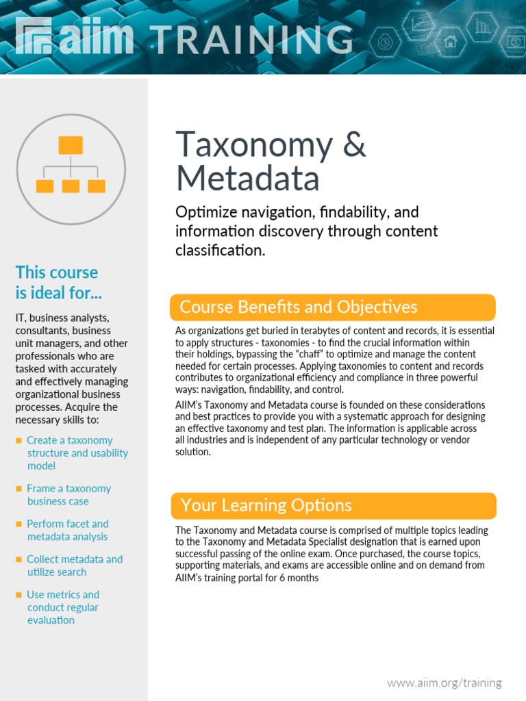 AIIM Taxonomy Meta DataSheet 2016 01 | PDF | Metadata | Usability