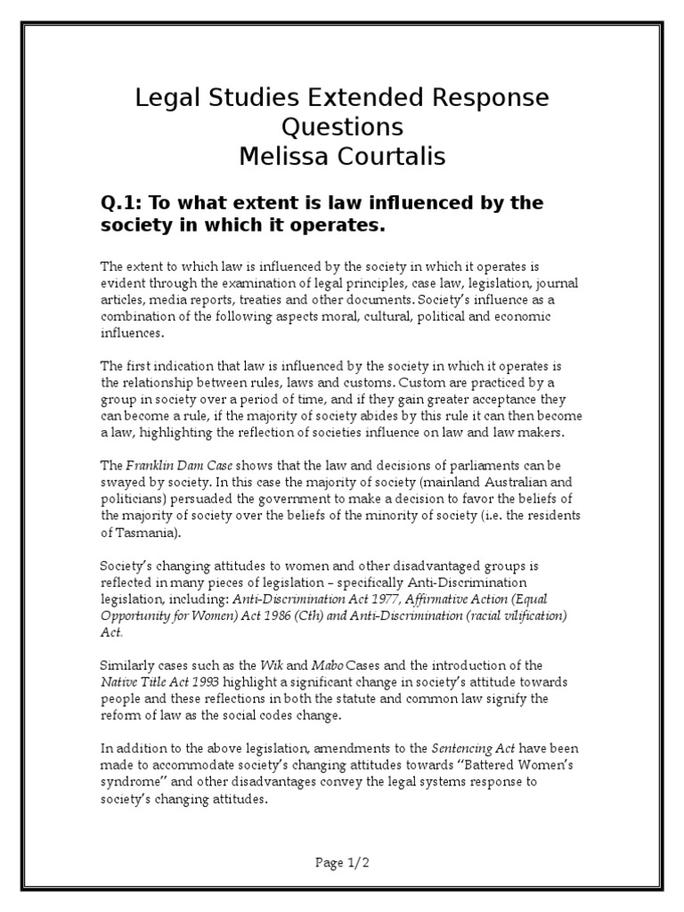 Legal Studies Extended Response Questions Melissa Courtalis | PDF