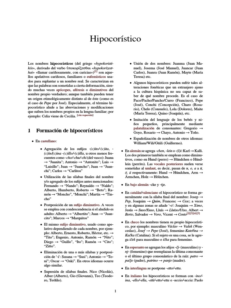 Ejemplos de Nombres Hipocorísticos | PDF | Lingüística | Idiomas