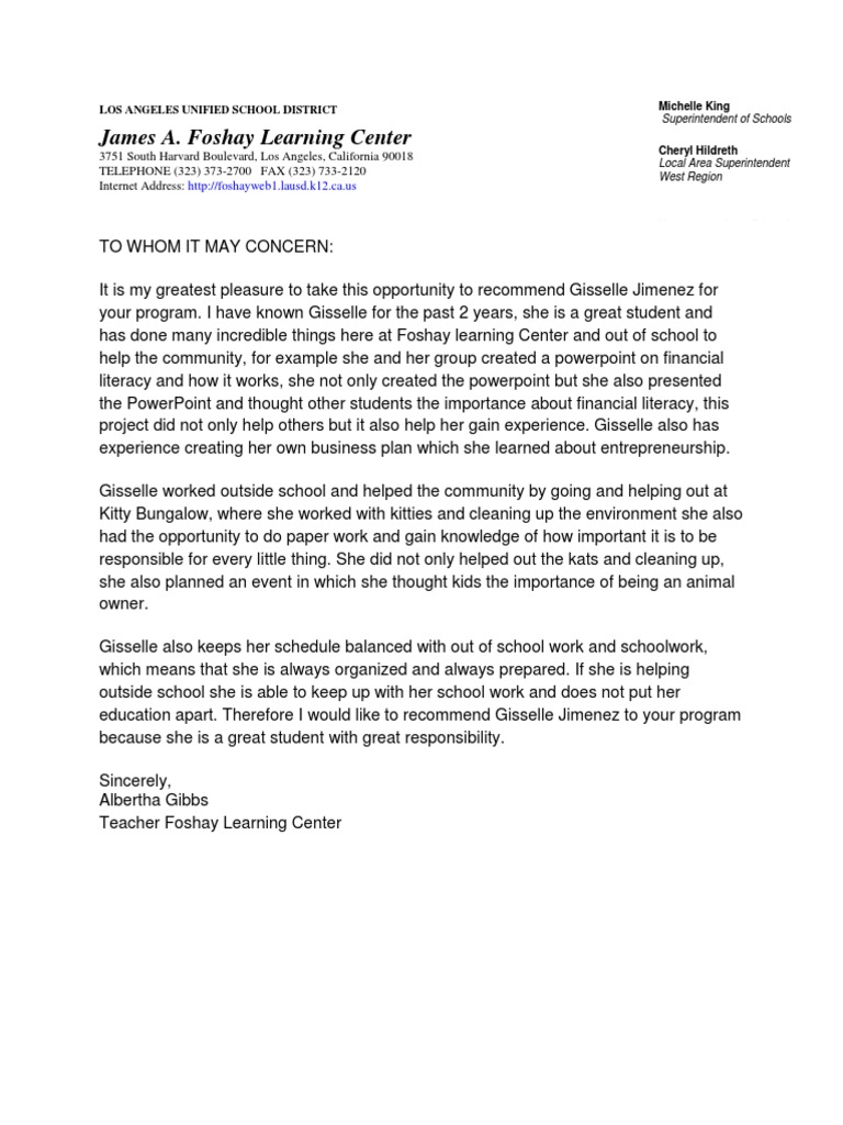 Letter of Recommendation G | PDF