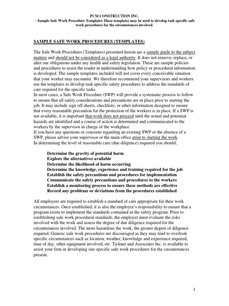 Safe Work Procedures PDF | PDF