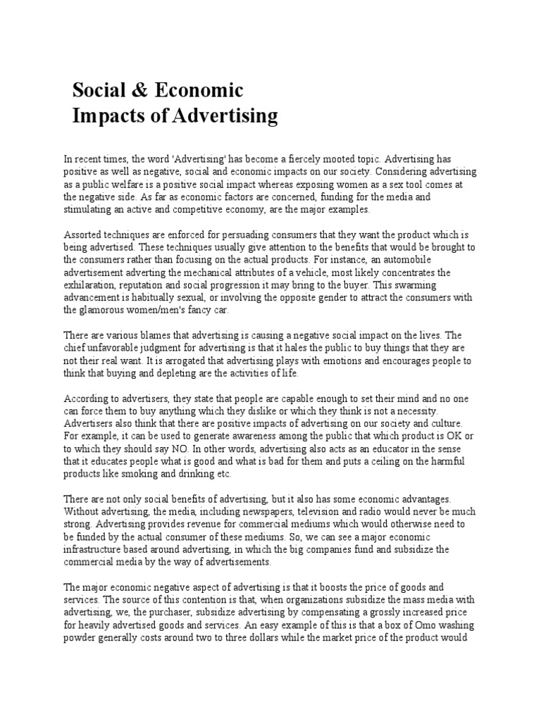 Social and Economic Impacts of Advertising | PDF | Advertising | Persuasion