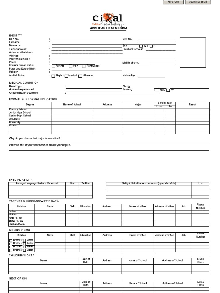 Applicant Data Form: Identity | PDF | Wife | Family