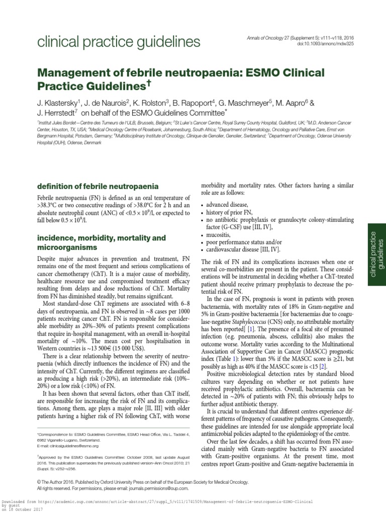 Febrile Neutropenia Guideline | PDF | Antibiotics | Intravenous Therapy