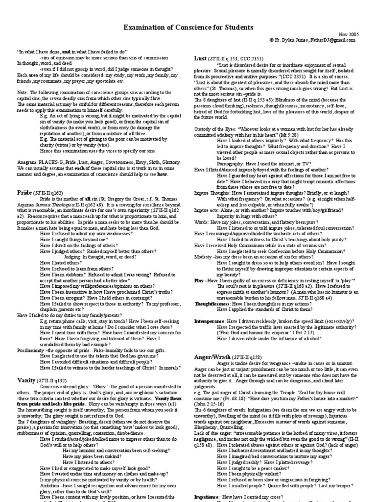 Examination of Conscience for Students | Seven Deadly Sins | Lust