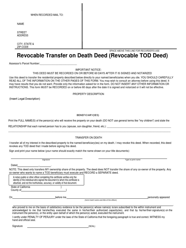 Revocable Transfer on Death Deed Guide | PDF | Concurrent Estate | Deed